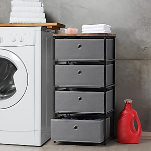 MOOACE Fabric Storage Dresser with Drawers, 4 Drawers Clothes Organizer and Storage Tower for Bedroom, Small Fabric Storage and Chest of Drawers, Gray