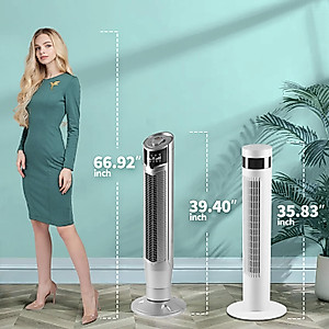 Antarctic Star Tower Fan 360°Oscillating Fan Quiet Cooling 24H Timer Remote Control Powerful Standing 8 Wind Speed 3 Wind Modes Ionizer Mode Bladeless Portable LED Display,Bedroom 40-Inch SILVER