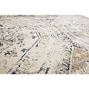 Unique Loom Chateau Collection Geometric, Vintage, Textured, Distressed, Traditional Area Rug, 5' 0" x 8' 0", Beige/Navy Blue