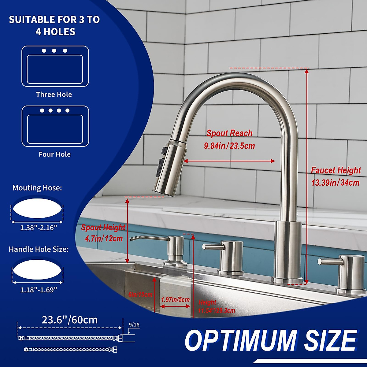 Tohlar Kitchen Faucets, Brushed Nickel Kitchen Faucet Pull Down Sprayer Stainless Steel Sink Faucets with Soap Dispenser Commercial Modern Rv Faucets, Llaves para fregaderos de cocina