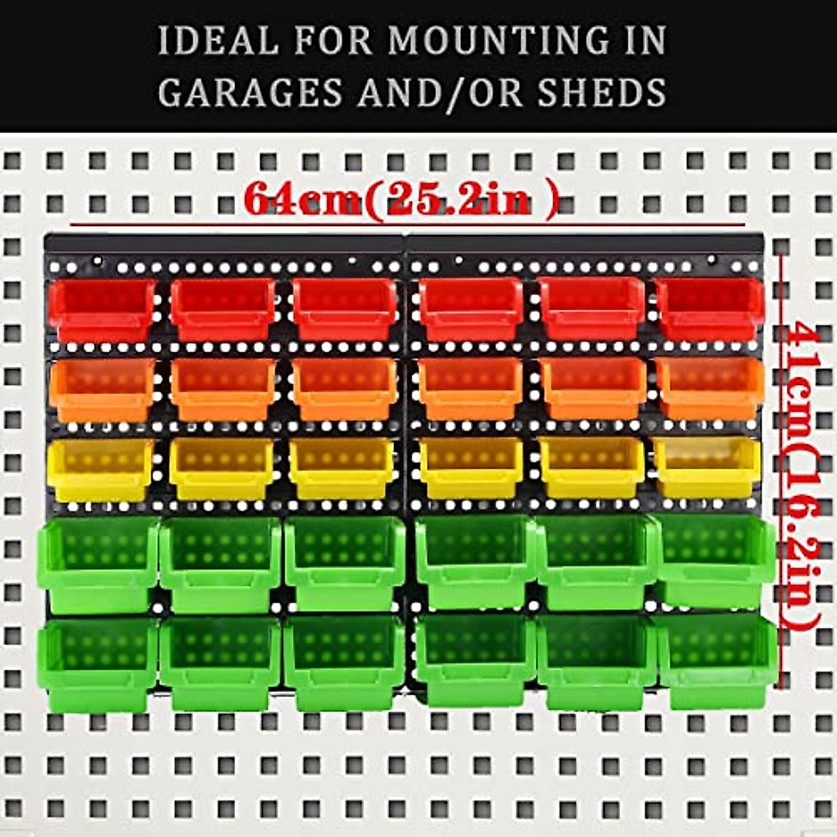 MULSAME Garage Storage Bins With Pegboard, Wall Mounted Parts Rack with 30PCS Bins Organizer, Stackable Garage Plastic Shop Tool, Garage Organizers for Nuts, Screws, Nails, Beads, Bolts Storage