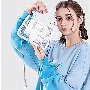 Women Clear Handbag Purse 2 in 1 Chain Shoulder Crossbody Bag Top-handle PVC Transparent Tote Satchel Tote Bag, White