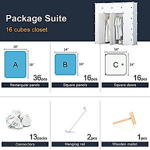 KOUSI Portable Wardrobe Closet for Bedroom Clothes Armoire Dresser MultiFuncation Cube Storage Organizer, White, 10 Cubes 2 Hanging Sections