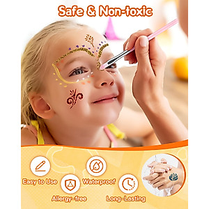 Lictin Glitter Tattoo Set - 24pcs Cosmetic Glitter Tattoo Set Tattoo Stencils Glitter Tattoos Temporary Tattoo Template Set with 117 Stencils, 2 Glue, 5 Brushes