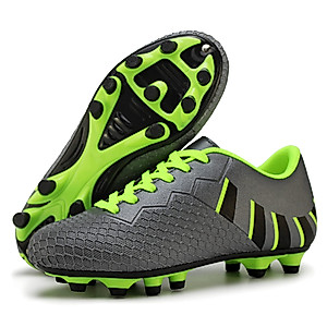 Hawkwell Athletic Firm Ground Outdoor Comfortable Soccer Shoes(Toddler/Little Kid/Big Kid), Grey Green PU, 1 M US