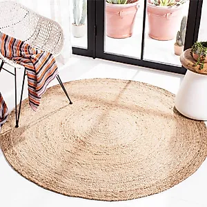 SAFAVIEH Natural Fiber Collection Area Rug - 8' Round, Natural, Handmade Boho Country Charm Jute, Ideal for High Traffic Areas in Living Room, Bedroom (NFB249A)
