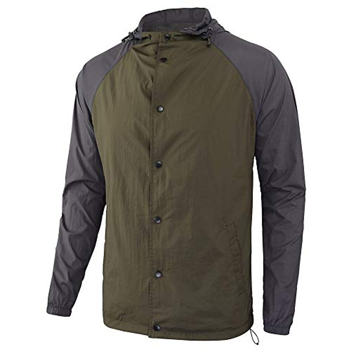 HARBETH Mens Lightweight Waterproof Active Hooded Nylon Jacket Workout Running Hiking Raincoat Army/Charcoal Gray XXL