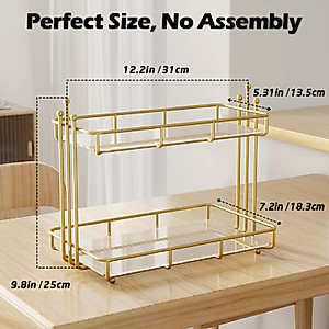 WELLFAST Bathroom Organizer Countertop Perfume Organizer Skincare Organizers 2 Tier Bathroom Tray Stainless Steel Gold Shelf Acrylic Tray