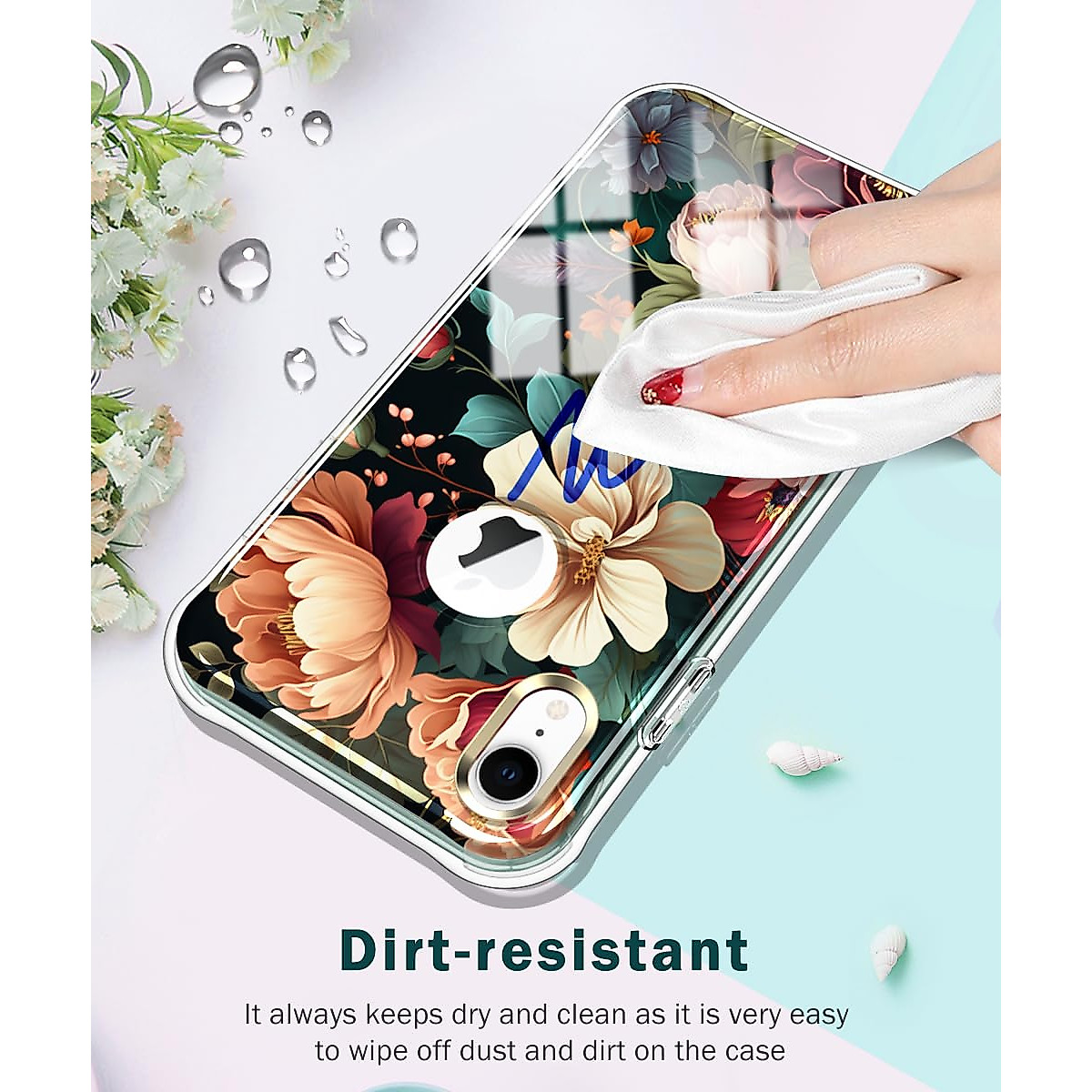 Turquiase Cute Flower Case for iPhone XR 6.1 inch Built with Screen Protector, Lightweight and Stylish Full Body Shockproof Protective Rugged TPU Case for Women/Girls