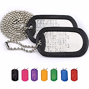 GoTags Personalized Dog Tags, Custom US Military ID Necklace Set , Steel Ball Chain and Tag Silencers, Stainless Steel, Black, Blue, Green, Gold, Pink, Purple, or Red