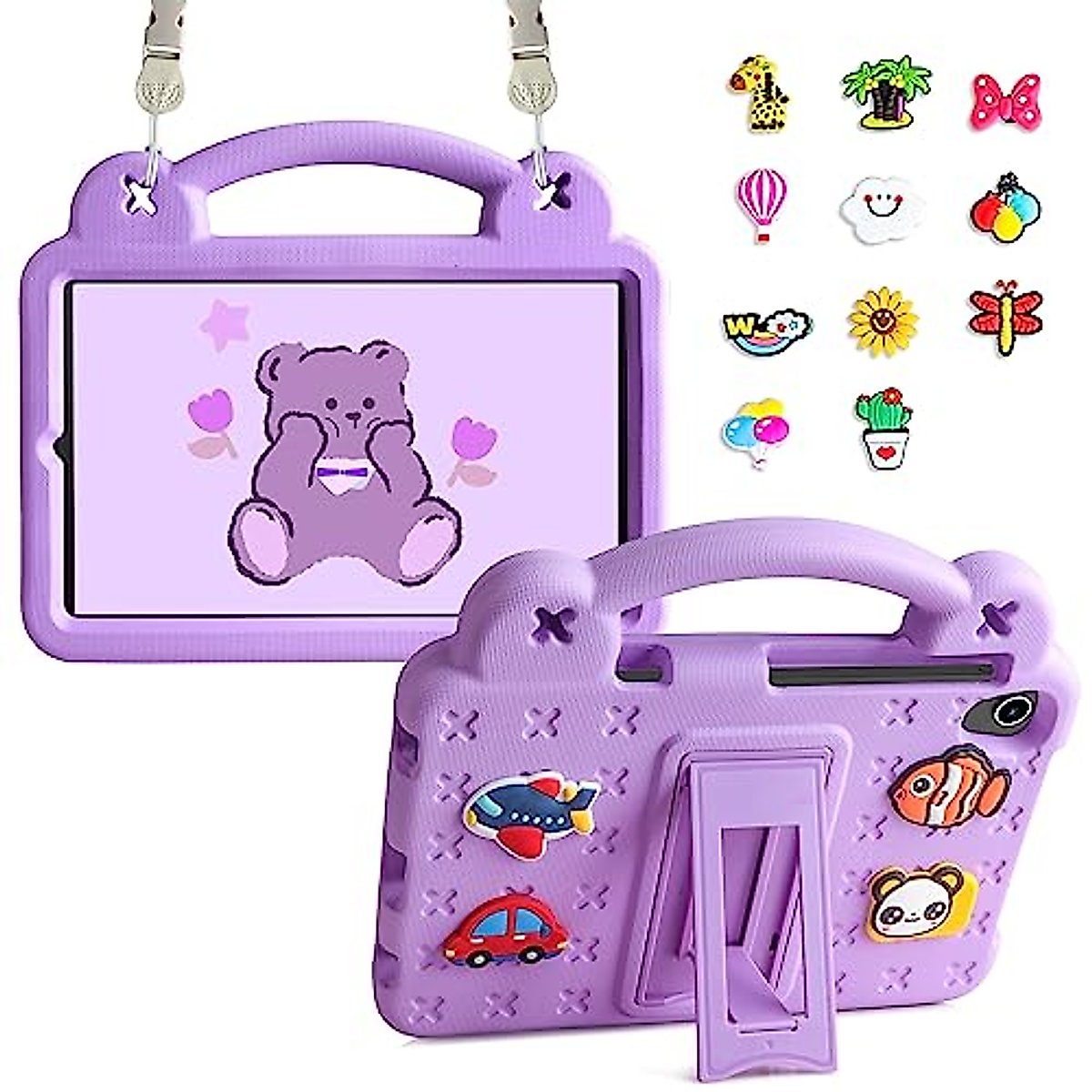 VOFUOE for TCL Tab 8 LE Tablet Case with Shoulder Straps Stand Handle DIY Accessories for Kids, EVA Shockproof Cover for TCL Tab 8 LE (9137W)/ TCL Tab 8 WiFi(9132X) 8.0 Inch 2023-Purple