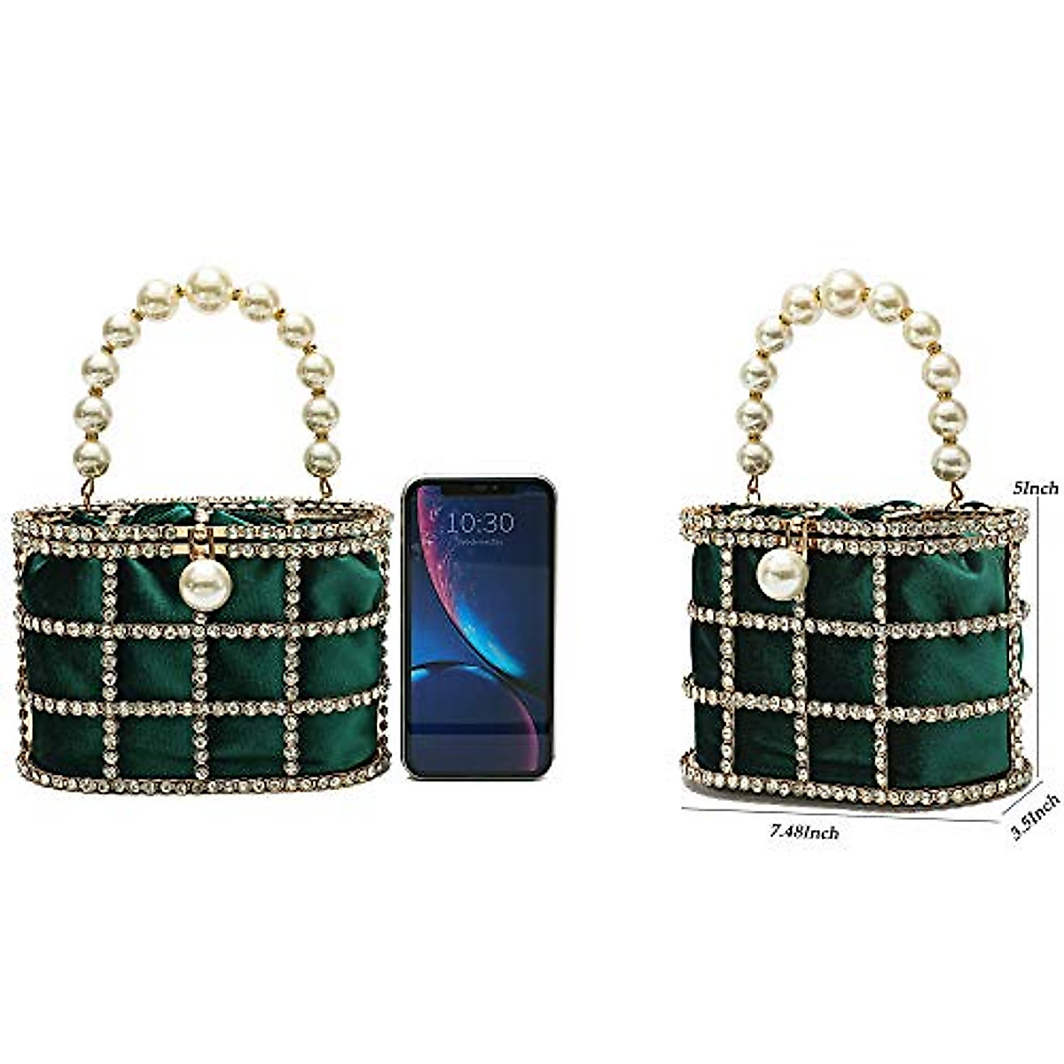 Evening Handbag Women Clutch Purses with Pearl Diamonds for Wedding Prom Birthday Party Dinner Accessories (Green)