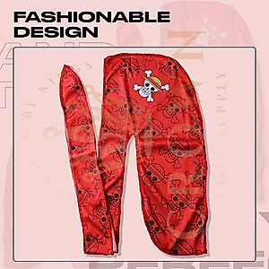 CROWN Art Silky Design Durag - Silky 360 Wave Du Rag with Long Tails and Quadruple Stitching - Smooth Silk Fabric for Comfort and Compression (Red OP)