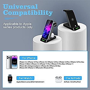 Charging Station for iPhone Multiple Devices, 3 in 1 Wireless Charging Dock Stand Compatible with Apple Watch Series 8 7 6 SE 5 4 3 2 & iPhone 14 13 12 11 Pro Max Xs XR 8 7 Plus Airpods with Adapter