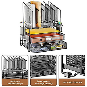 Marbrasse Metal Mesh Desk Organizer with Drawers and File Holders for Home Office