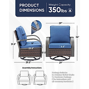 HUMMUH Patio Swivel Glider Outdoor Chair-All Weather Rattan Wicker Patio Swivel Rocking Chairs Porch Chair for Deck Porch Lawn Garden Backyard-Brown/Blue