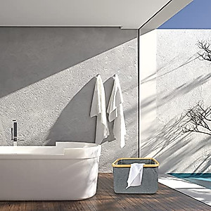 Foldable Storage Bins, Cube Storage Basket, Natural Bamboo Handle, Eco-friendly and Sturdy for Wardrobe, Bedroom, Living Room, Suitable for Storing Clothes, Blankets, Toys (17.7''*11.8''*9.6'')