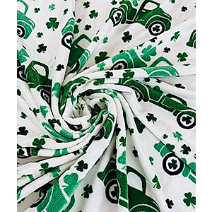 St. Patrick's Day Throw Blanket: Decorative Truck Full of Luck with Shamrock Clovers on Distressed Background Cozy Fuzzy Fleece Decorative Accent for Couch Sofa Chair Bed or Dorm (Irish Go Lucky)