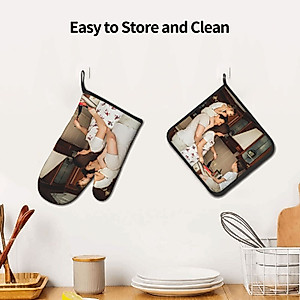 Custom Oven Mitts and Pot Holders Sets with Image Text Personalized Heat Resistance Cooking Gloves & Pot Cover Kitchen Gifts for Men Women Cooking Baking BBQ Grilling