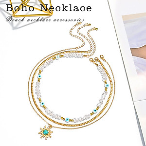 Sixexey Layered Sun Necklace Gold Necklace Chain Beaded Summer Beach Necklace Accessories for Women(B)
