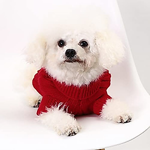 Neiwech Small Dogs Pet Sweaters Solid Color Stereoscopic Soft Puppy Knitted Sweatshirts Doggy Pullover Winter Warm Pup Clothes Bright Red S