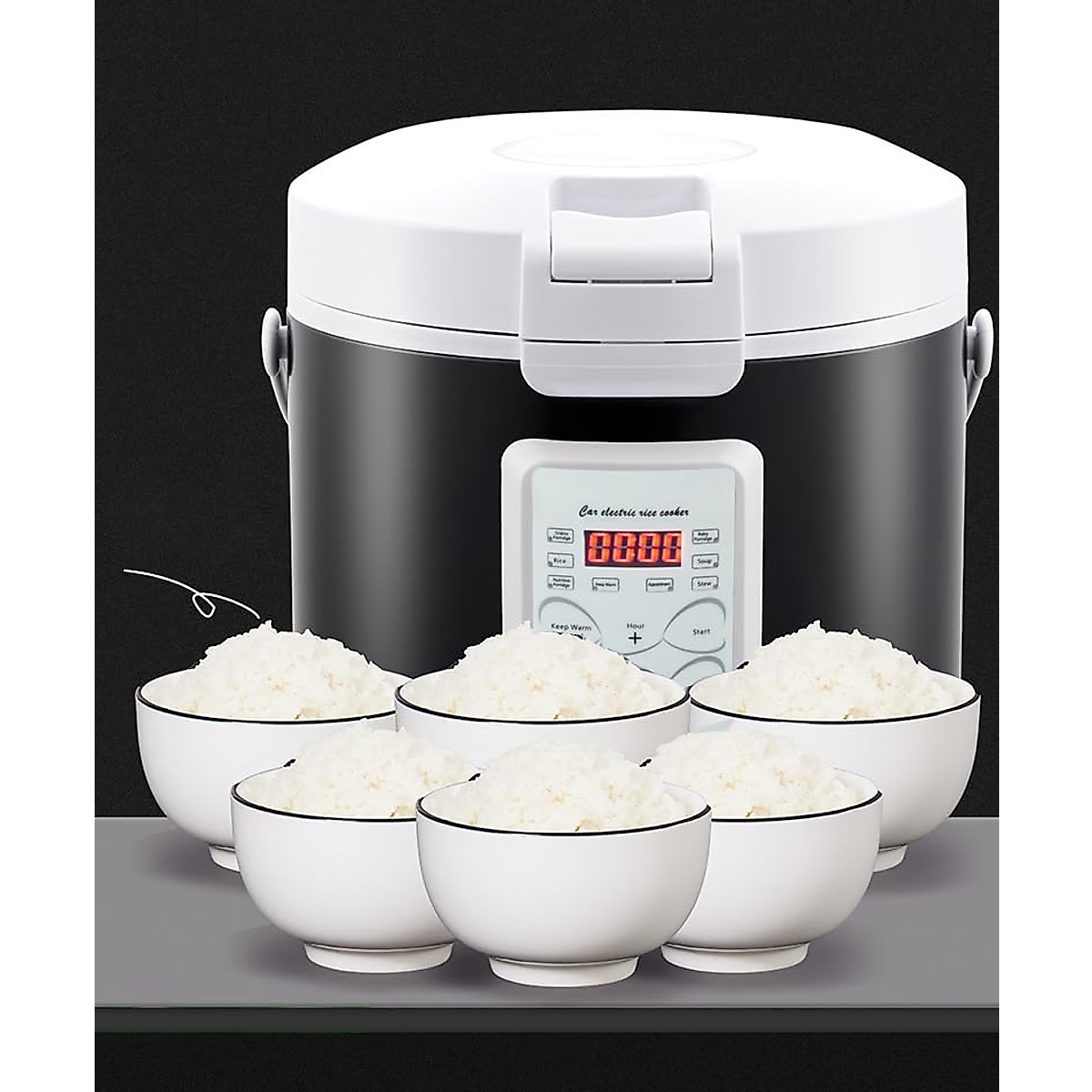 12V/24V Mini Rice Cooker, 3L Portable Travel Rice Cooker For Car/Truck, Small Rice Cooker with Steam Tray, Cooking Heating and Keeping Warm Function(BLACK)