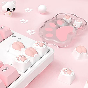 Custom 8 Pcs Cute Cat Claw and Butt Shape PBT&Silicone Keycaps Set Ergonomic OEM R4 Profile for 61/84/96/104 Key AKKO Gateron Kailh Cherry MX Cross Type Switch Mechanical Gaming Keyboard DIY(Pink-8)