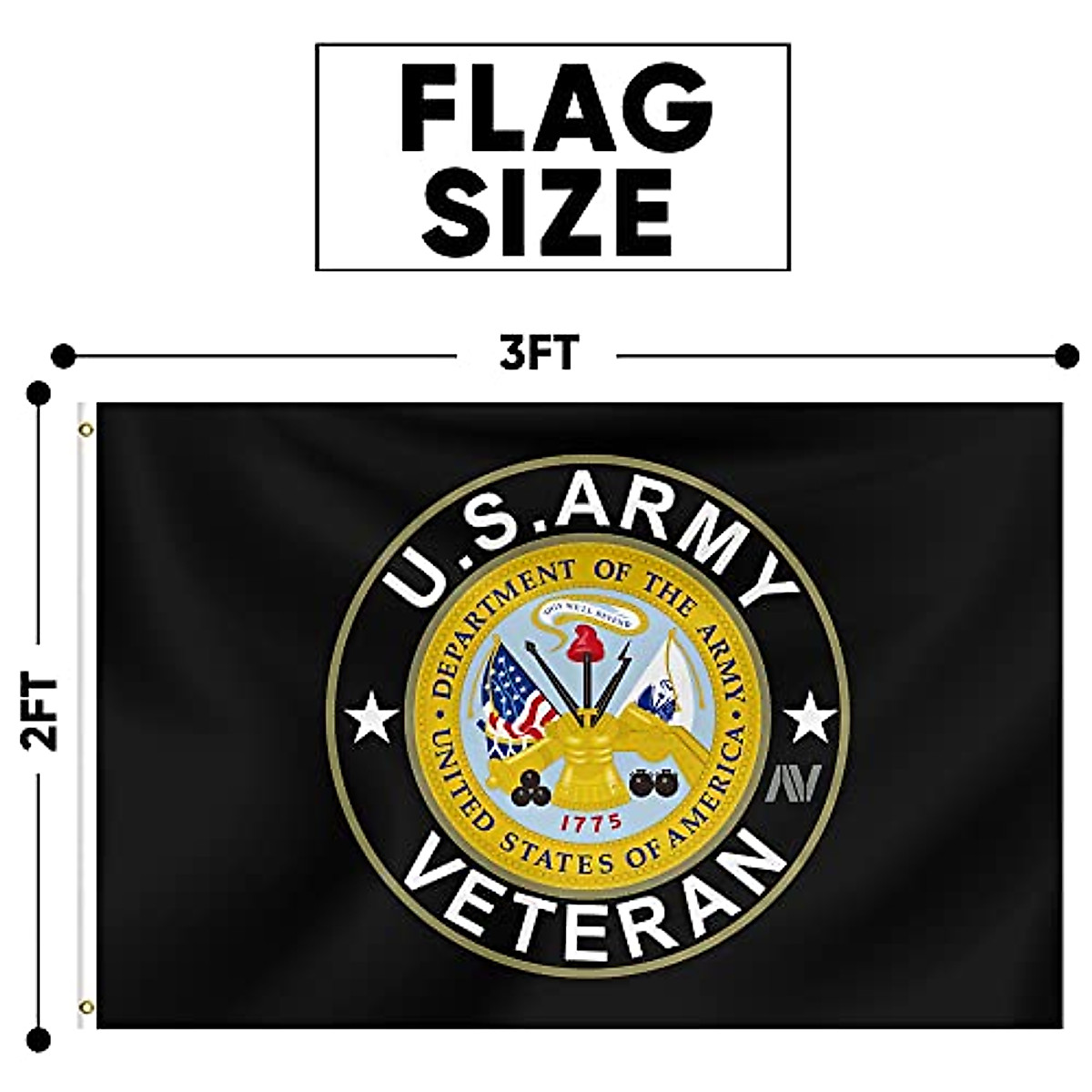 U.S Army Veteran Flag, 2x3 Ft United States Army Flags with Heavy Duty Polyester and Vivid Colors, 3Ply Double Sided Banner with Two Brass Grommets for Indoor and Outdoor 2x3 Feet