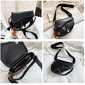 Cozyonme Women's fashion saddle bag shoulder bag purse handbag crossbody bag holiday gift (Black)