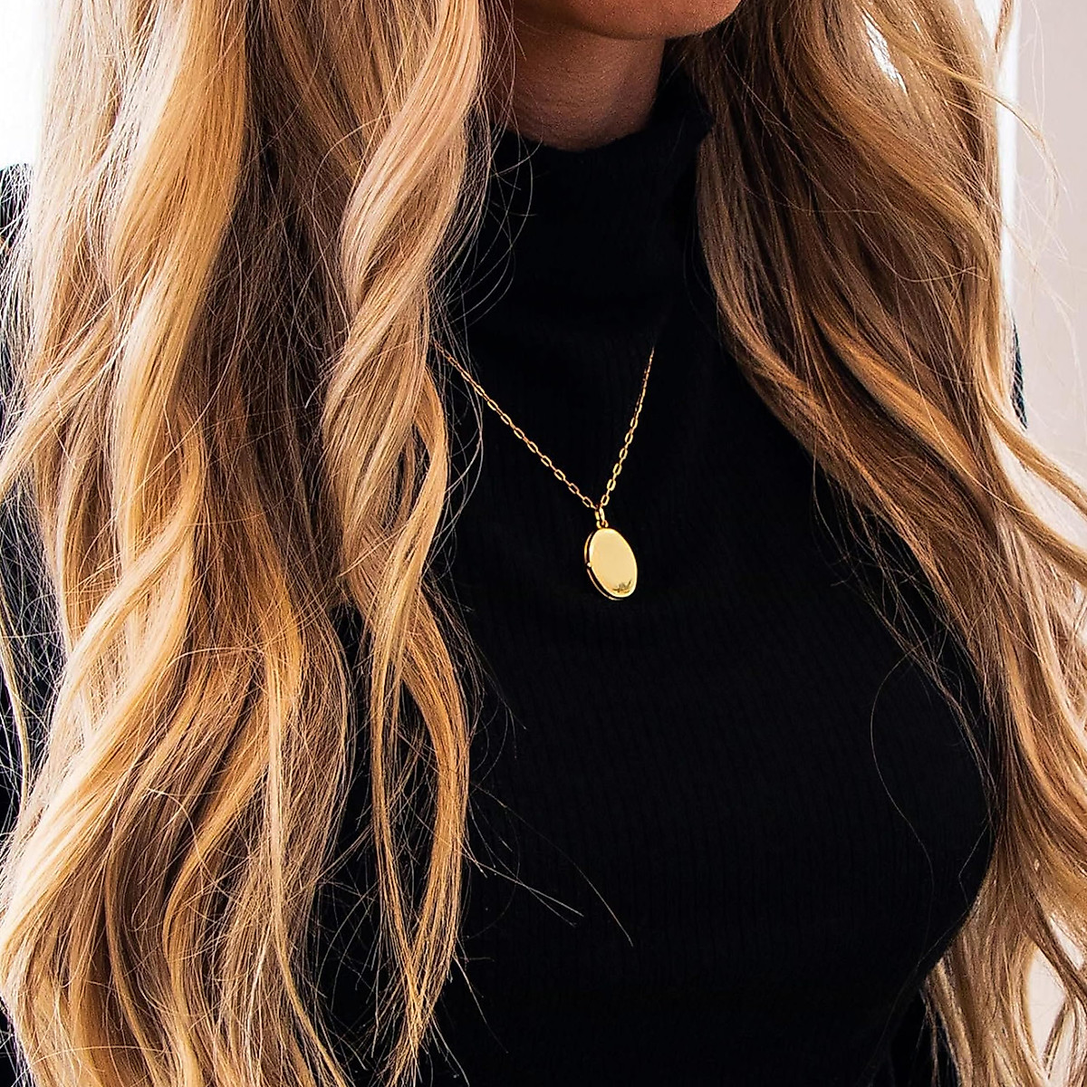 Modern Moments Gold Locket Necklace For Women - Oval Locket Pendant Necklace With Picture Inside - 16-18"