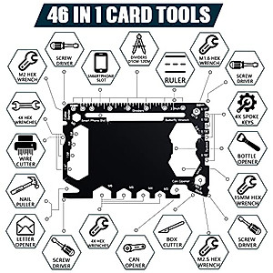 6 Pcs Credit Card Wallet Size Multitool 46 in 1 Multi Purpose Survival Pocket Tool Multipurpose Tool Card for Christmas Men Gift, 3.15 x 2.05 Inch (Black)