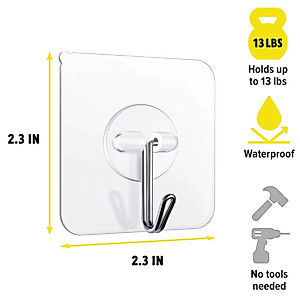 GOT 'EM Universal Adhesive Hooks Medium 6-Pack - Peel & Stick to Wall, Heavy Duty Holds 13 lbs of Towels, Coats, Picture, Plant. 90 Degree Adjust, Water Proof for Indoor/Outdoor, No Tools Needed
