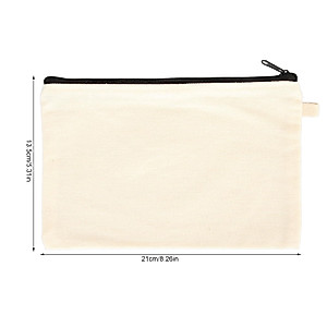 Serlium Canvas Cosmetic Bag 10PCS Blank Canvas Pencil Case with Black Lanyard Portable Multipurpose Blank DIY Craft Bag for Travel Makeup Bag(White)
