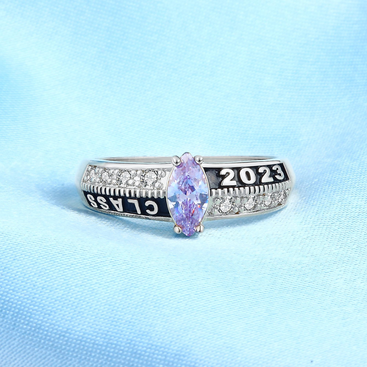 Ccjcinata Custom Class Rings for Women High School Cubic Zirconia Birthstone Rings Sterling Silver Women's Class Rings Graduation Rings Size 5-15 College Rings for Women