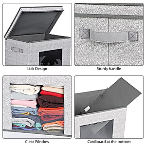 Univivi Foldable Fabric Storage Boxes Large Storage Bins with Lids [4-Pack] Collapsible Storage Cubes Organizer Containers Organization Baskets for Home, Bedroom, Closet (Gray, 17“ x 12” x 12")