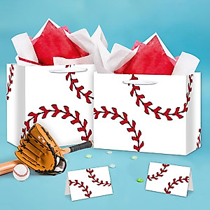 Jiaoiudi Baseball Party Bags with Tissue Paper Greeting Card Baseball Gift Bags Large with Handles Baseball Goodie Bags