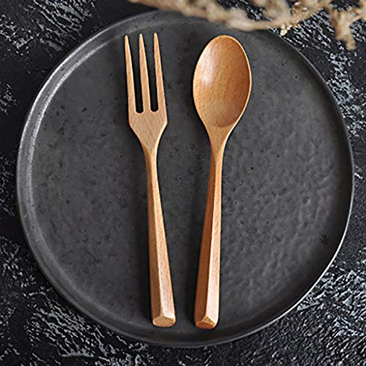round Table Centerpieces Wooden Fork Natural Reusable Flatware Spoon Color Set Portable Tableware Solid Kitchen，Dining & Bar Dinner Table Set for 4 Tall