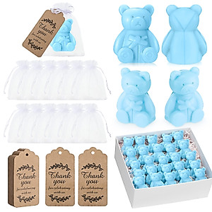 48 Pcs Small Bear Soaps Baby Shower Favors with 48 Organza Bags 48 Thank You Gift Tags Handmade Cute Mini Bear Soap Bulk for Baby Shower Wedding Gender Reveal Party Guests Gift (Blue)