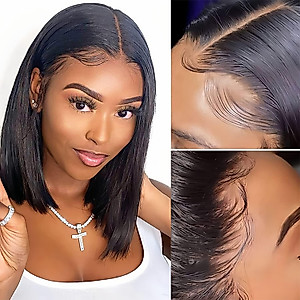 Bob Wig Human Hair 13x4 HD Lace Front Wig 180 Density Glueless Pre Plucked with Baby Hair Short Bob Wigs for Women (12 Inch, Natural Color)