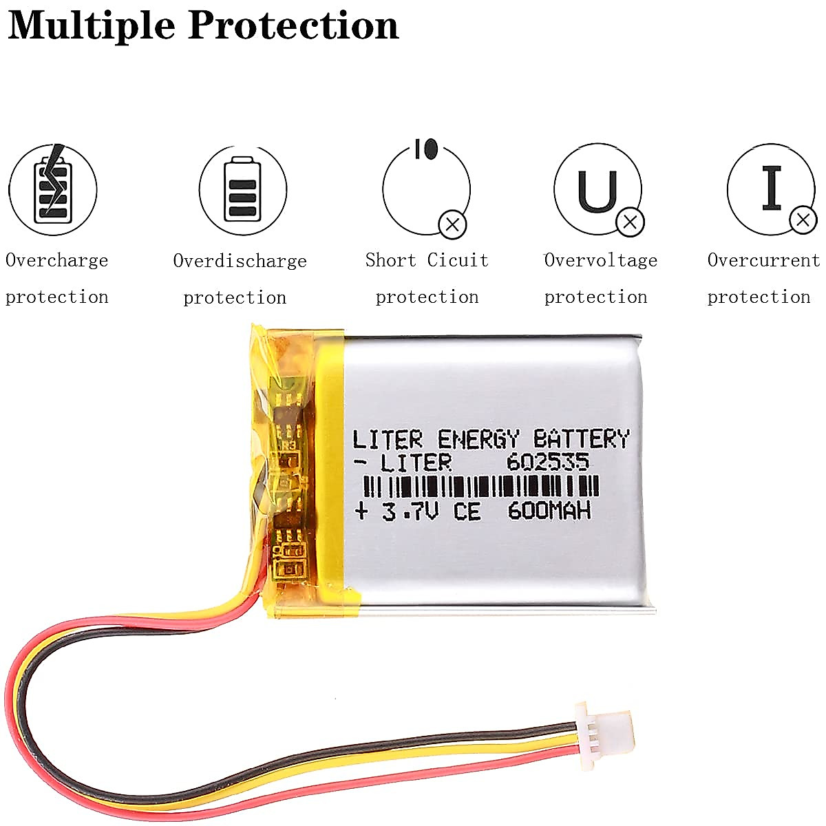 Liter energybattery 3.7V Lipo Battery 600mAh Rechargeable Lithium ion Polymer Battery 602535 Lithium Polymer ion Battery with SH 1.0-3P Connector