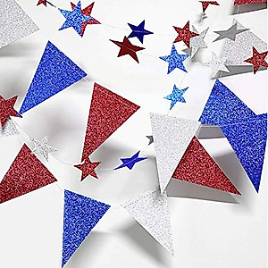 Decor365 Red Blue White/Silver Star Garland Triangle Pennant Banner Kit 4th/Fourth of July USA America Independent Day Celebration Decor Party Hanging Decoration for Bithday/Wedding/Home/Cavinal/Home