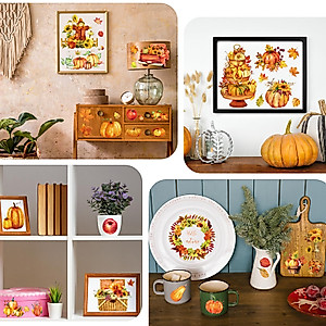 12 Sheets Fall Thanksgiving Rub on Transfers for Crafts and Furniture - Pumpkin Maple Leaf Sunflower Decals Autumn Stickers for Home Office Paper Wood DIY Crafts, 5.5 x 5.5 Inch