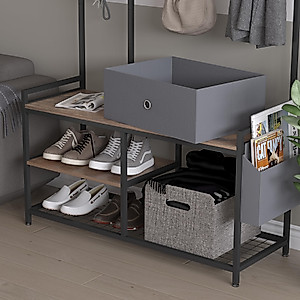 NAIYUFA Entryway Hall Tree with Drawer,Coat Rack with Mirror,Vintage Industrial Hall Tree with Shoe Bench,5-in-1 Storage Rack with 8 Hooks and Grid Panel