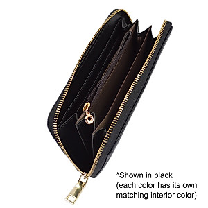 Women's Bow Front PU Leather Zip Around Wallet, Black