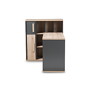 Baxton Studio Panni Modern Study Desk with Built-in Shelving Unit, gray