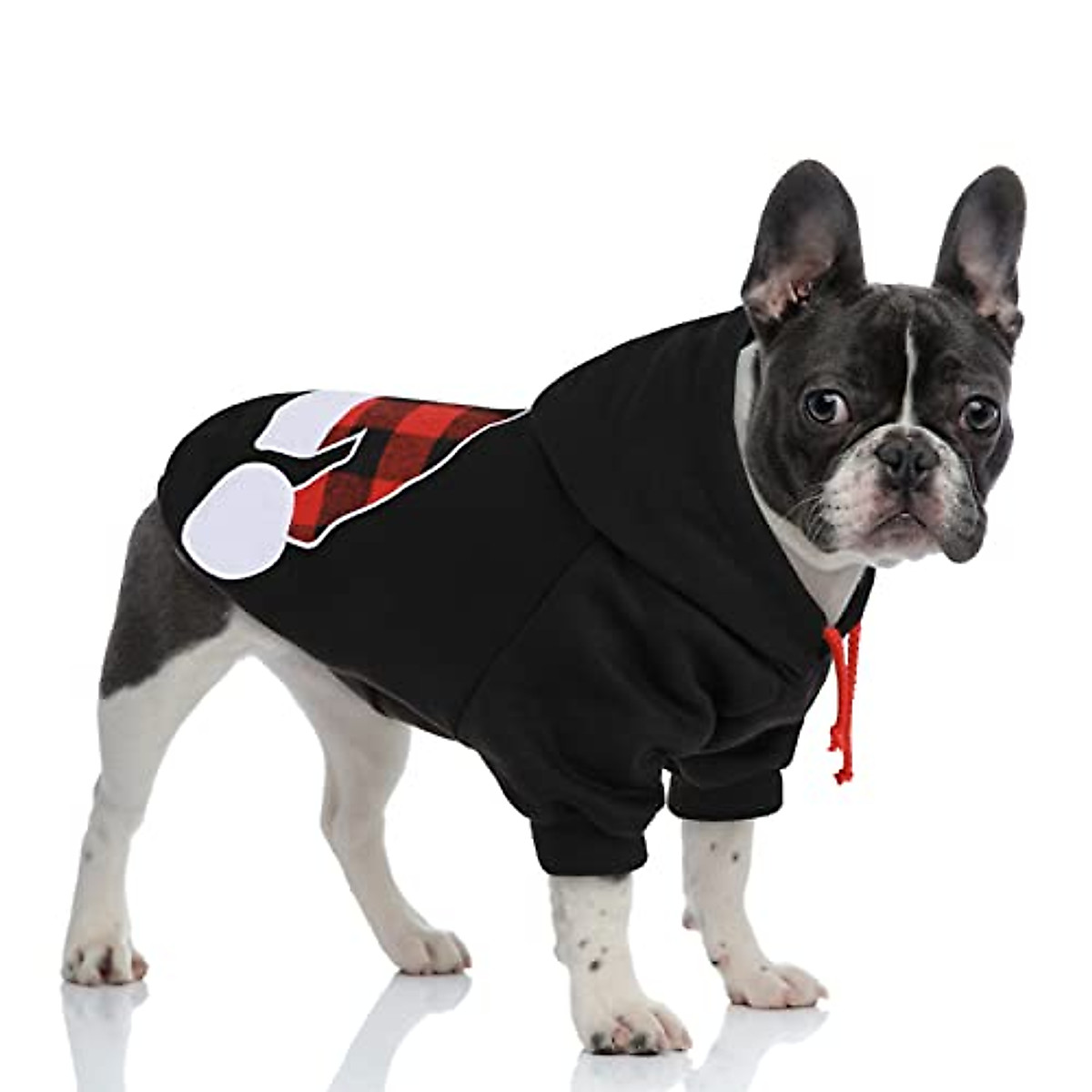 Queenmore Dog Halloween Hoodie Costume for Small Medium Dogs, Fleece Plaid Embroidery Winter Dog Hoodie for Christmas, Valentine's Day,Festival Santa Hat XS