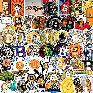 50 Pcs Bitcoin Stickers Digital Currency Stickers for Water Bottle Laptop Skateboard Luggage Guitar Car Motorcycle Bike Vinyl Waterproof Crypto Stickers Pack Suitable for Teens Adults