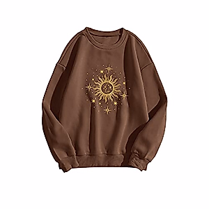 SweatyRocks Women's Casual Long Sleeve Sweatshirt Round Neck Pullover Tops Coffee Brown M