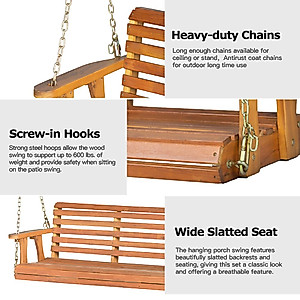 Panana Acacia Wood Porch Swing 2-Seater Outdoor Wooden Swing Bench with Hanging Chains for Garden Backyard Deck Patio