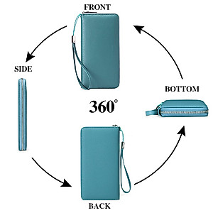 SENDEFN Leather Women's Wallets RFID Blocking Zip Around Large Capacity Long Credit Card Holder Wallet